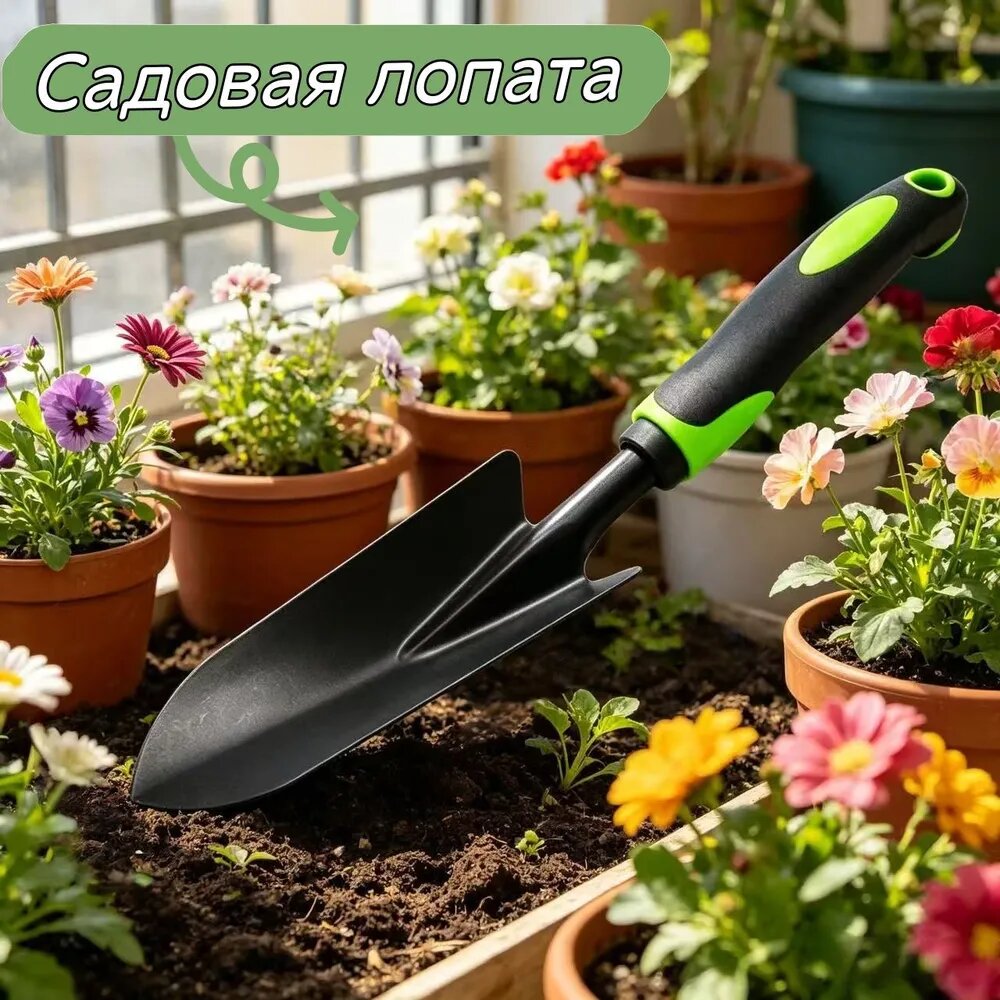 Совок садовый, Сталь, рукоять Резина, 14 см
