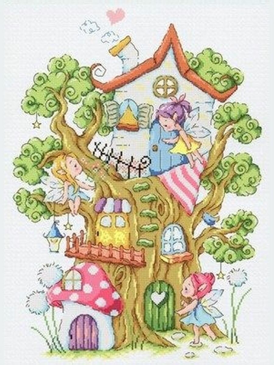 Bышивка крестиком для начинающих Amishop Дом на дереве , 16CT Aida, 27 x 38 см, 162 x 230 стежка, 28 цветов, 100% хлопок