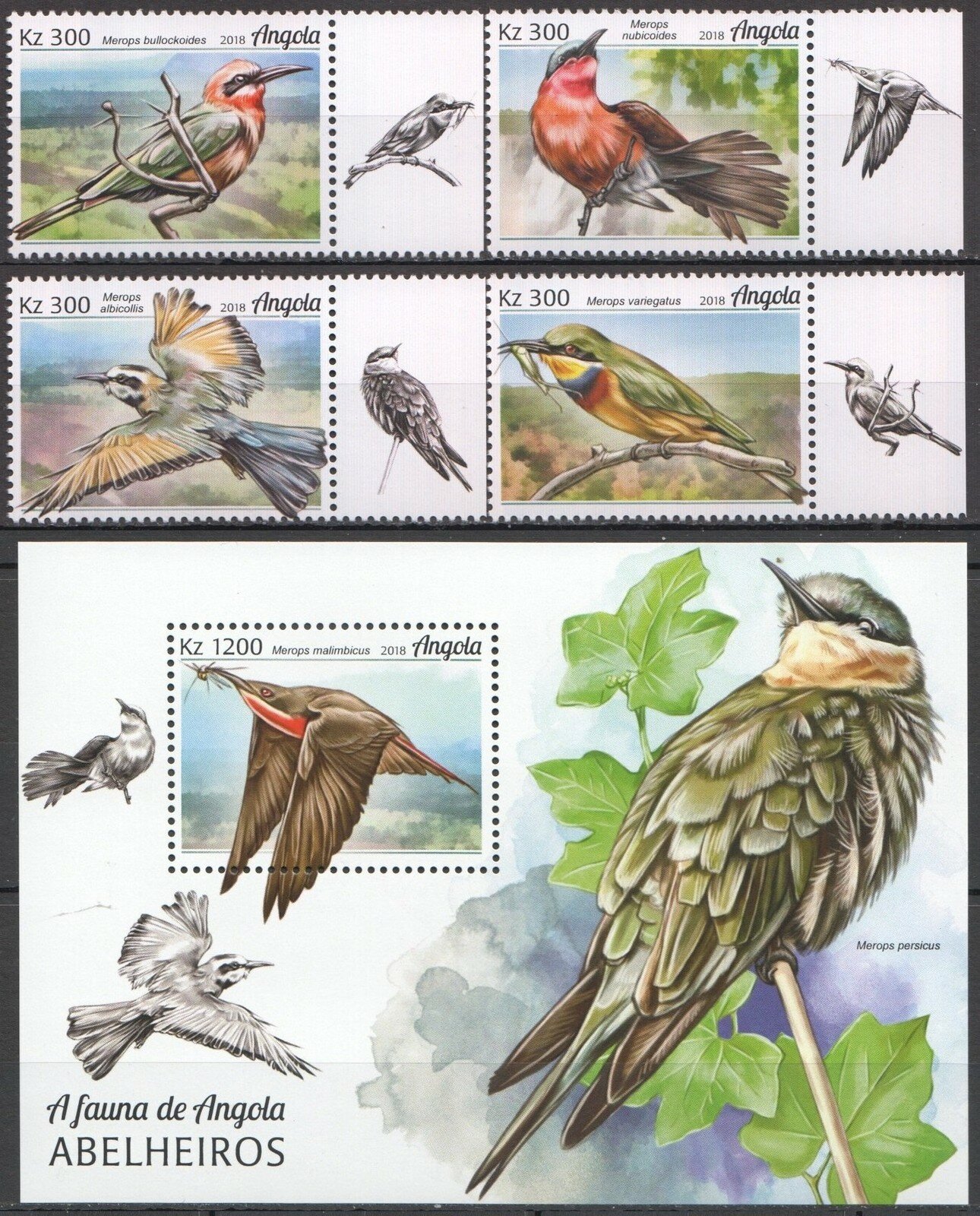 Марки 2018 год Ангола Щурки Птицы Фауна #1981-1984+Bl162 Mnh