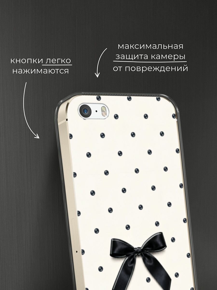 Силиконовый чехол на Apple iPhone 5/5S/SE / Айфон 5/5S/SE с принтом Бантик на фоне в горошек — фото 1