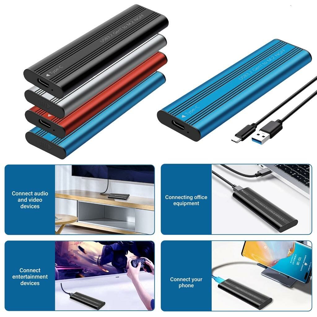 Корпус для M.2 накопителя с охлаждением и USB3.2, Синий