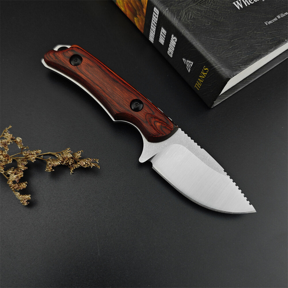 Benchmade15017 Маленький прямой EDC нож с рукоятью из стабилизированного дерева, портативный походной инструмент для кемпинга и очистки фруктов