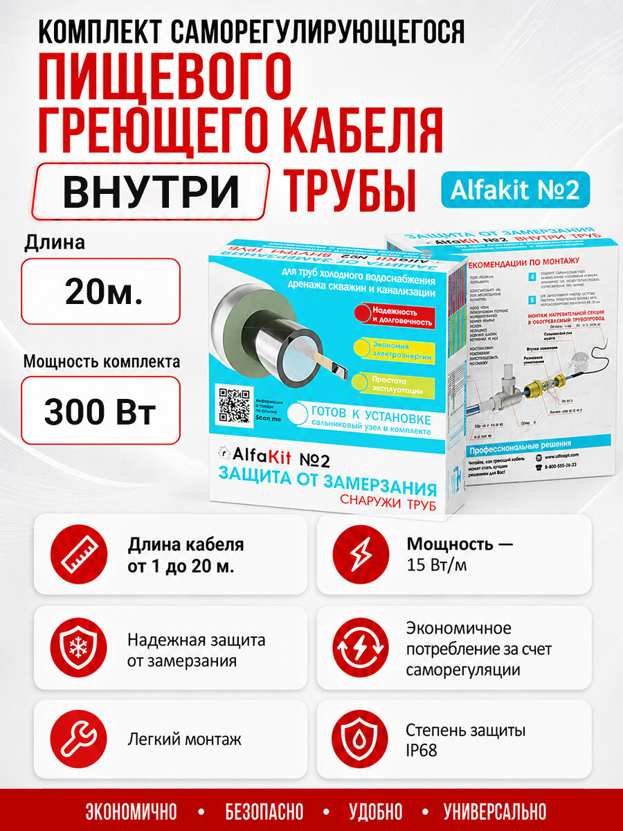 Комплект пищевого саморегулирующегося греющего кабеля 20 м. AlfaKit №2