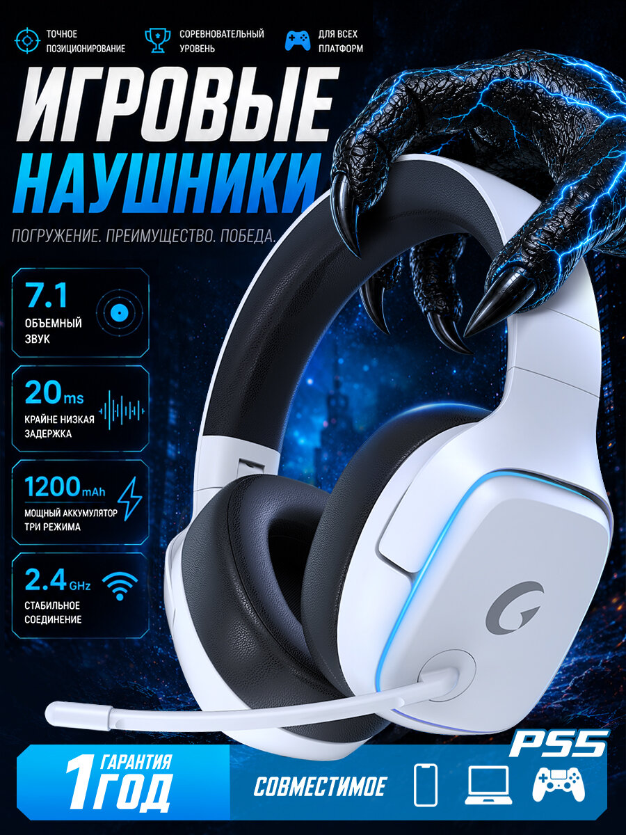 Игровые наушники накладные беспроводные большие с микрофоном Bluetooth 7.1