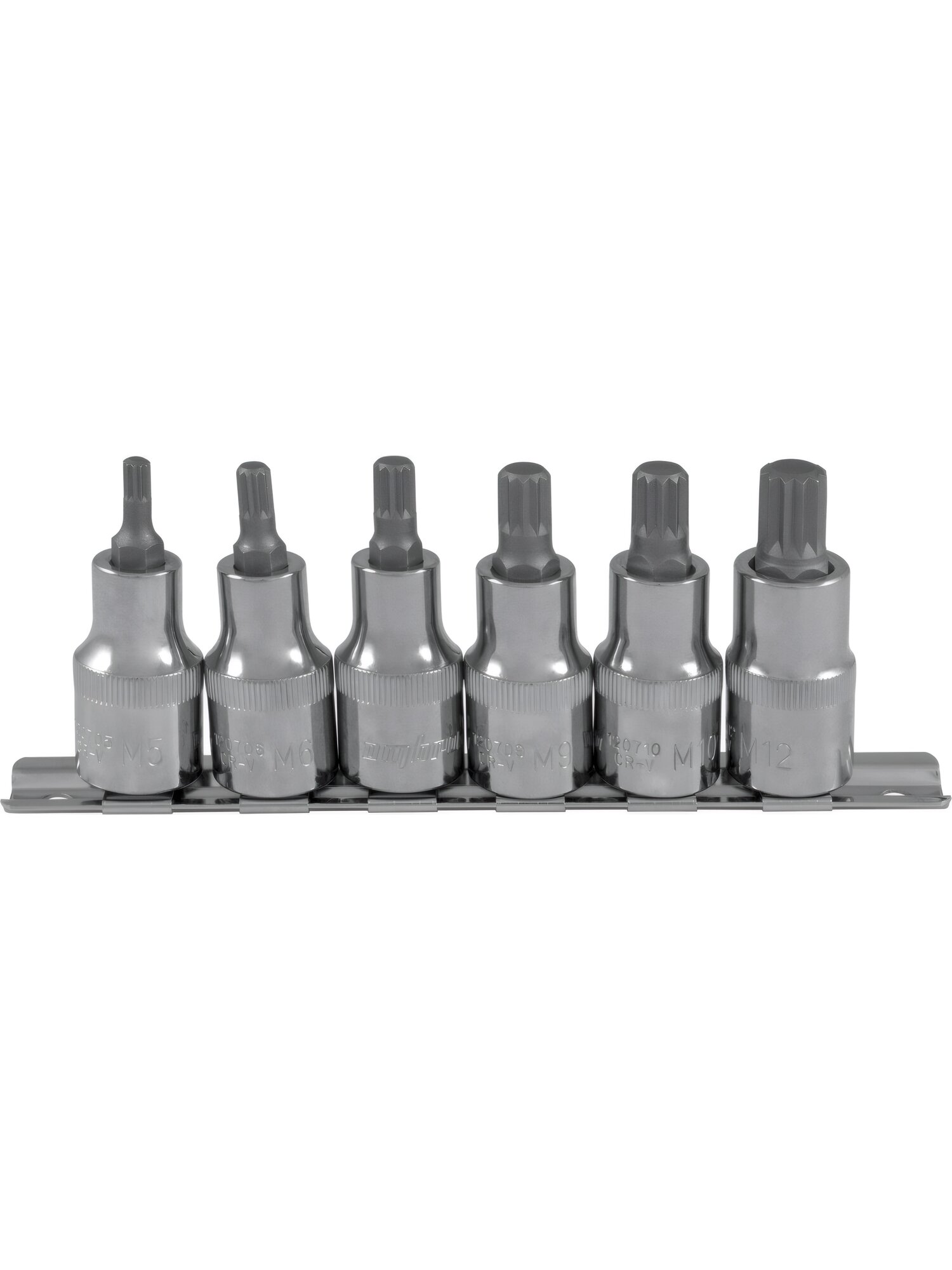 Набор насадок торцевых 1/2"DR с вставками-битами SPLINE на держателе, M5-M12, 6 предметов Ombra 912706
