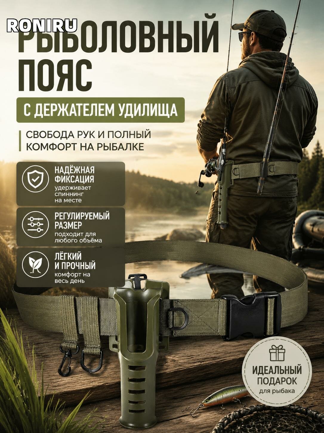 Регулируемый рыболовный поясной ремень с держателем удилища для спиннинга и нахлыста, свобода рук и комфорт Удобно
