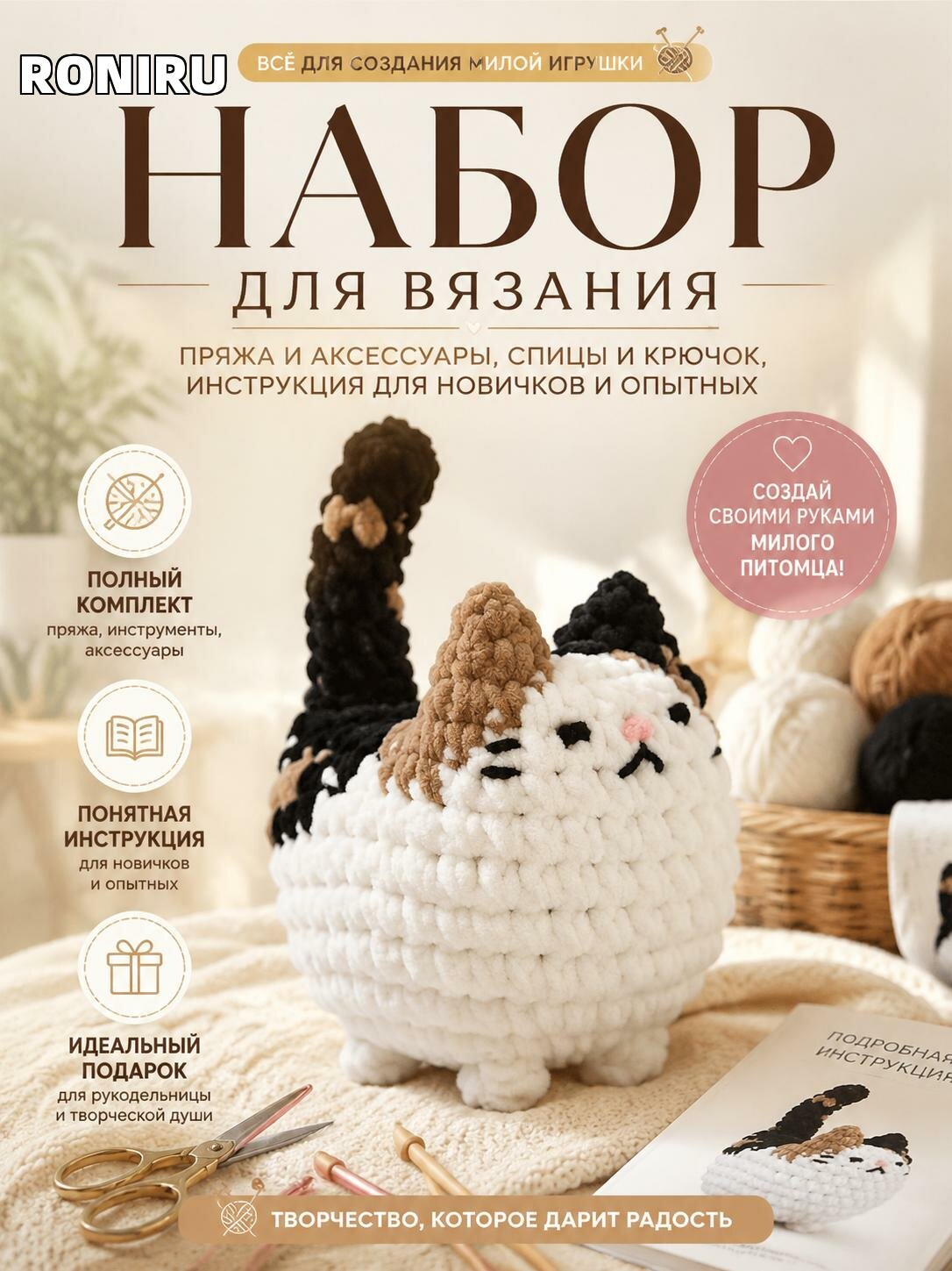 Набор для вязания: пряжа и аксессуары, спицы и крючок, инструкция для новичков и опытных — подарок рукодельнице