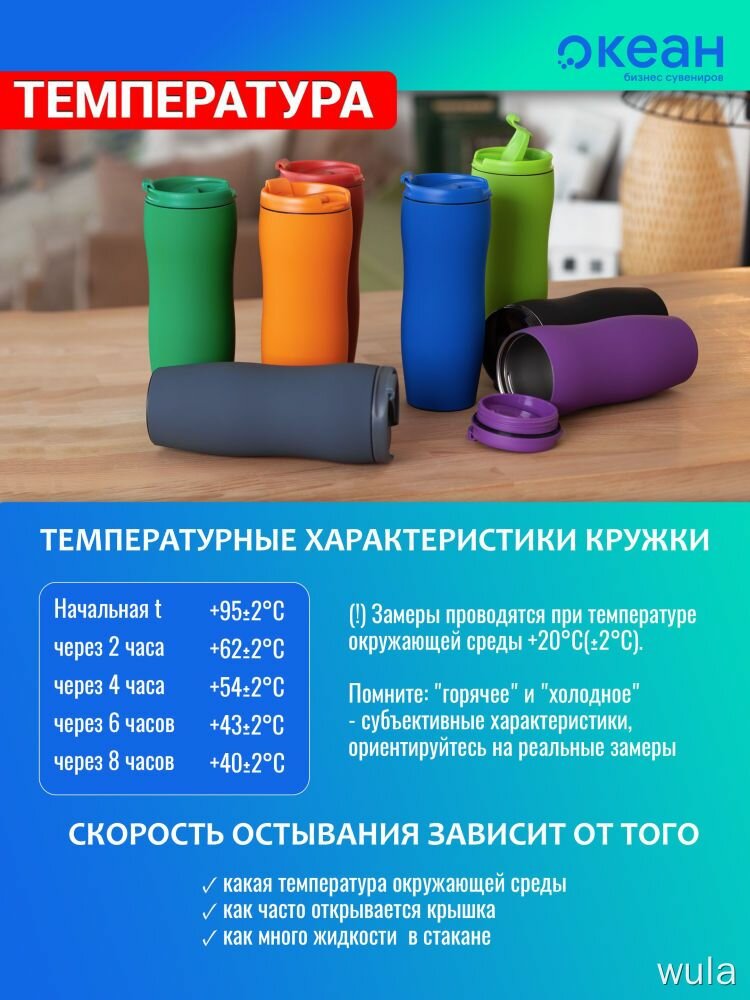 Термокружка океан wula 400 мл с клапаном, герметичная, резиновое покрытие, для дома, термос — фото 1