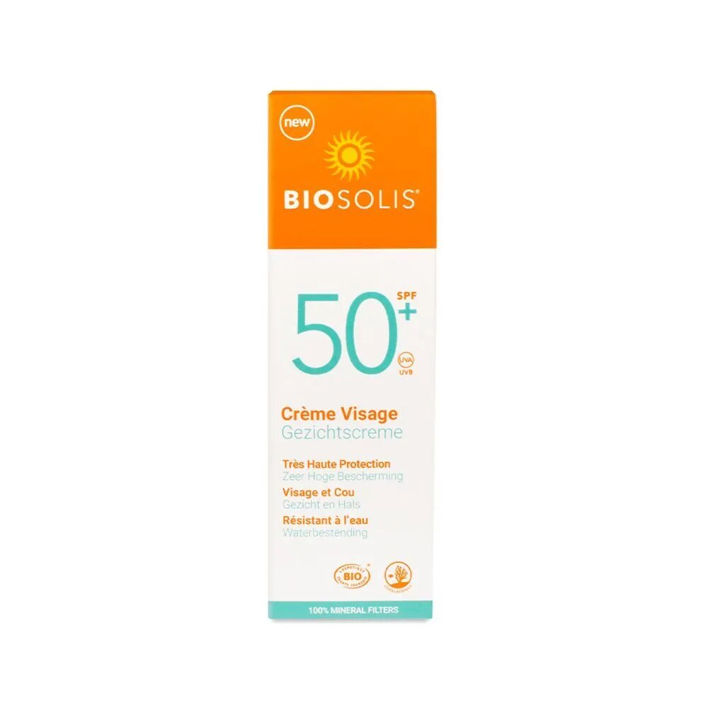 Солнцезащитный крем для лица SPF50+, натуральный, BIOSOLIS, 50 мл