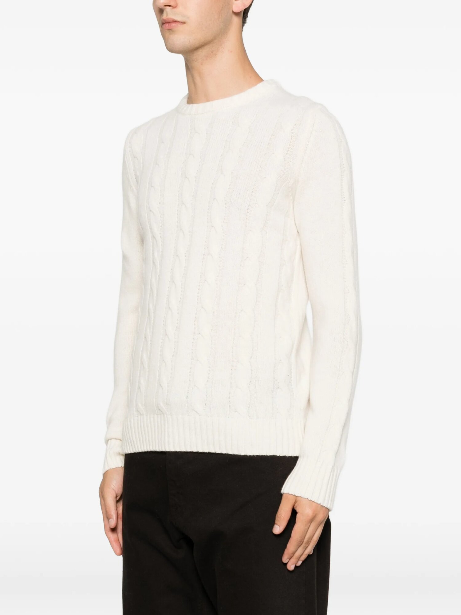Свитер SERGIO MORETTI Cable-knit crew-neck sweater, размер 50, , бежевый/белый — фото 1