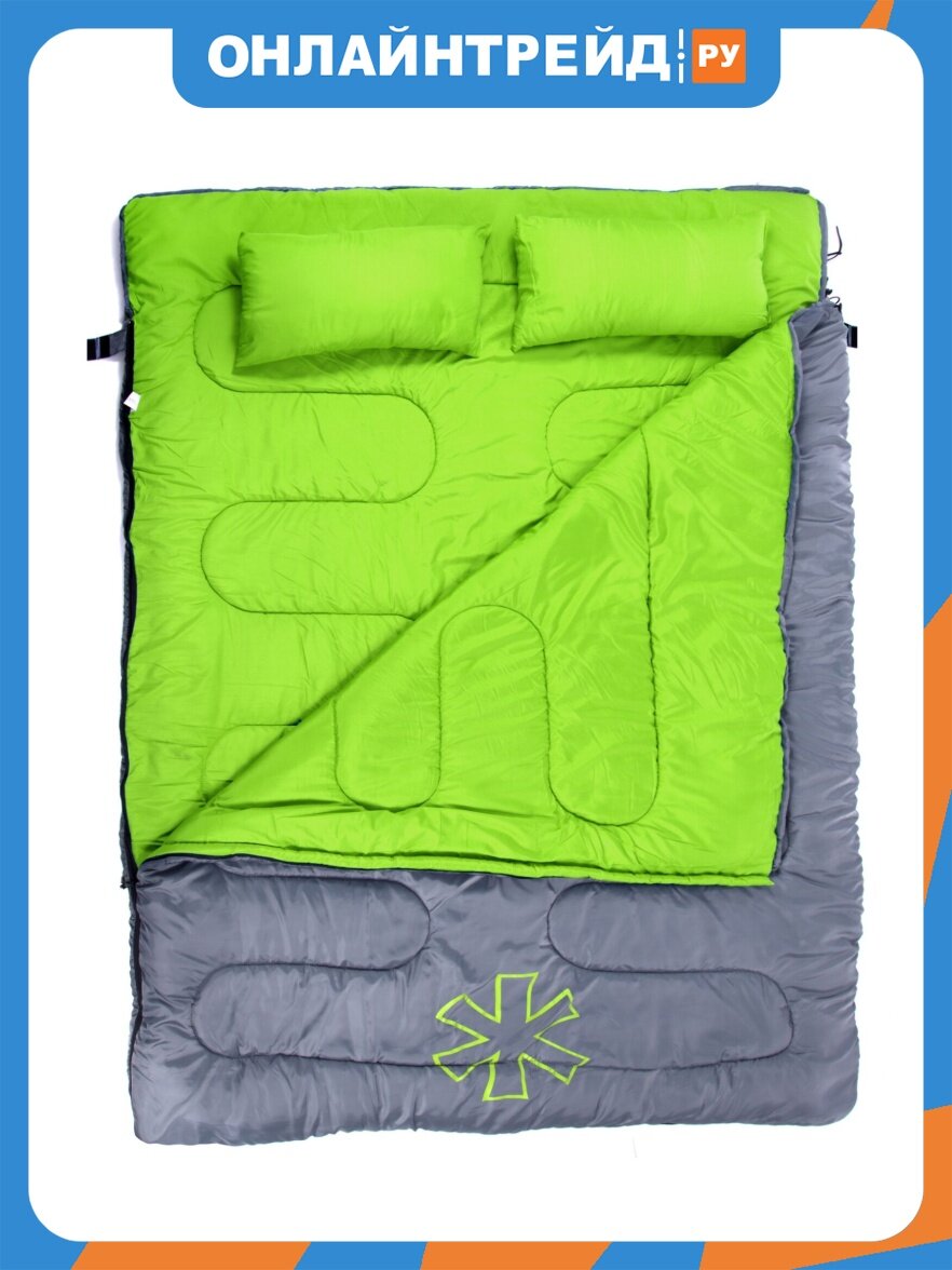 Мешок-одеяло Norfin ALPINE COMFORT DOUBLE 250 GREEN спальный, 2 подушки в комплекте
