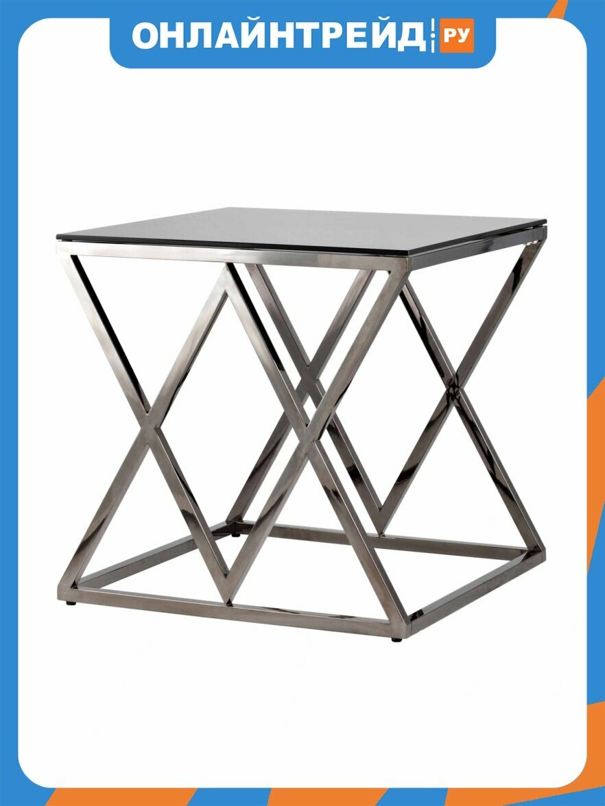 Стол журнальный Stool Group стул груп 55*55 инсигния, стекло smoke, сталь тёмный хром