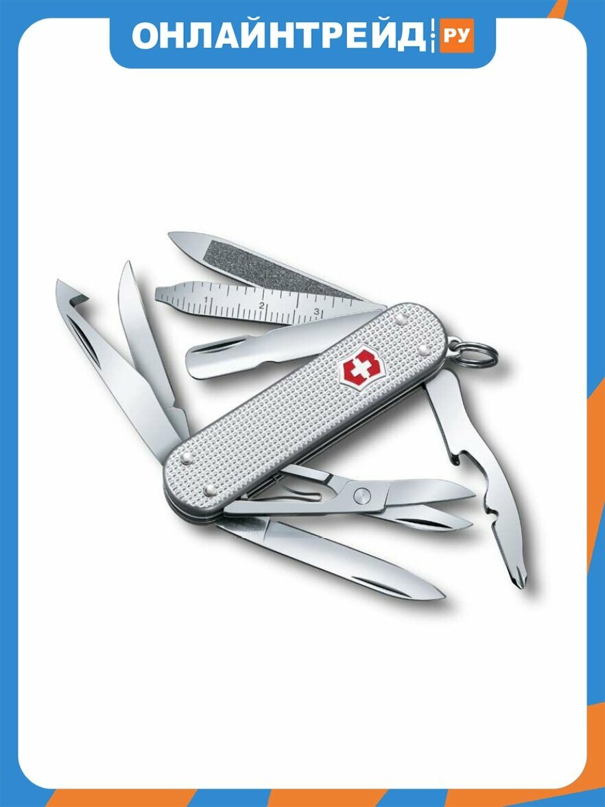 Нож-брелок Victorinox Mini Champ Alox, 58 мм, 15 функций, алюминиевая рукоять, серебристый