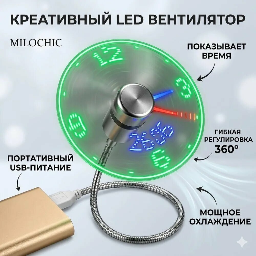 Вентилятор USB-вентилятор с реальной температурой по часам, бесшумный и долговечный, небольшой вентилятор для студенческой столешницы, разноцветный