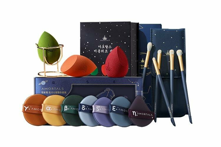 Набор для макияжа унисекс AMORTALS Surprise, The Big Dipper Powder Puff Set (7 Pcs)+Starry Sky Makeup Sponge Combo Tool Sets+Eye Brush