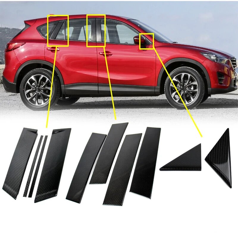 Углеродное волокно, черный, подходит для Mazda CX-5 2013 2014 2015 2016, стойки двери, окна, накладка, наклейка, аксессуары