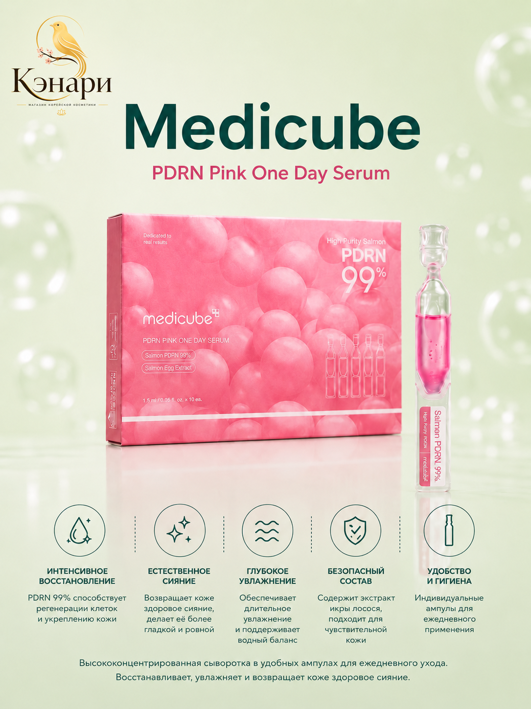 Сыворотка для лица Medicube PDRN Pink One Day Serum с пептидами 10 шт