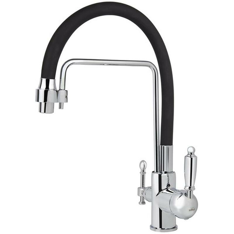 Смеситель для кухни Viko V-56 V-5610 хром черный, с гибким изливом и краном для питьевой воды, рычажный, латунь