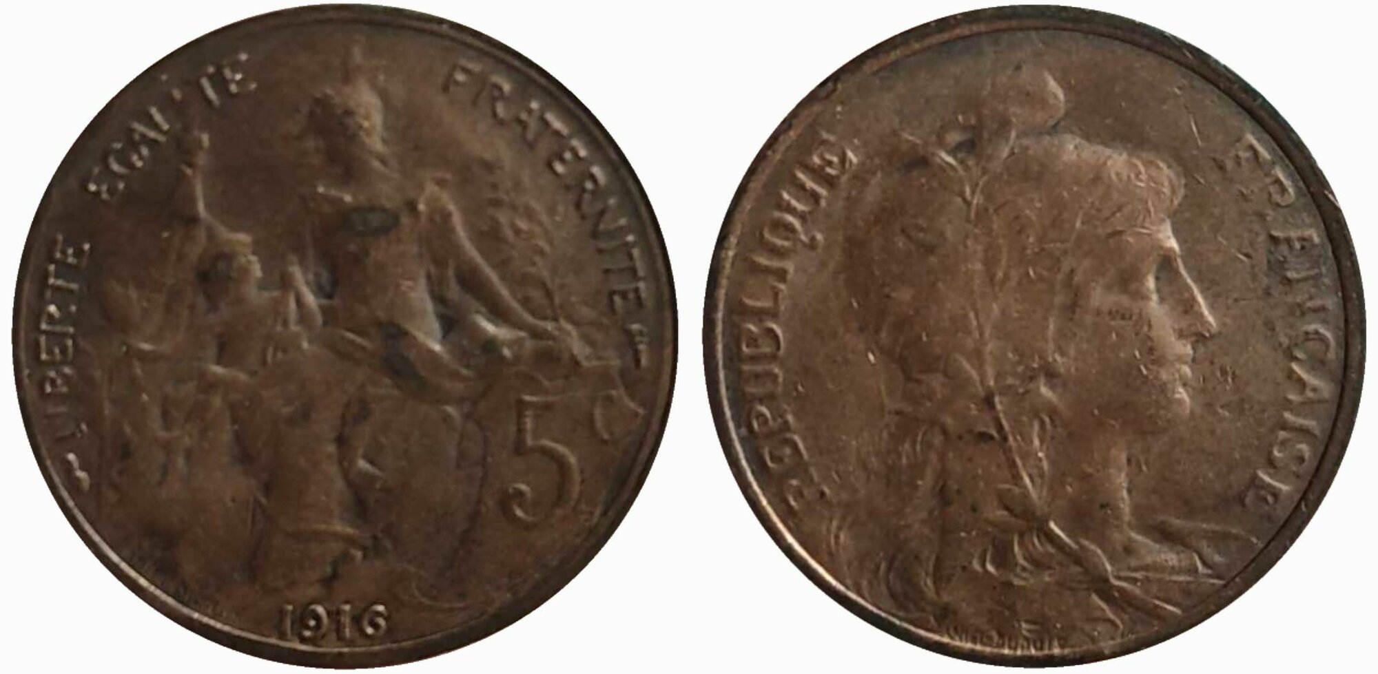 Франция 5 сантимов, 1916 Мариана VF