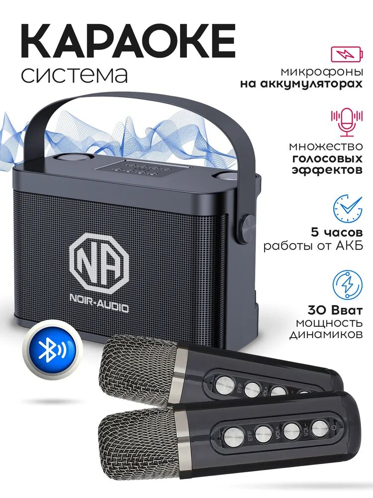 Караоке система, NOIR-audio K-5, 2 беспроводных микрофона, беспроводная колонка с блютуз