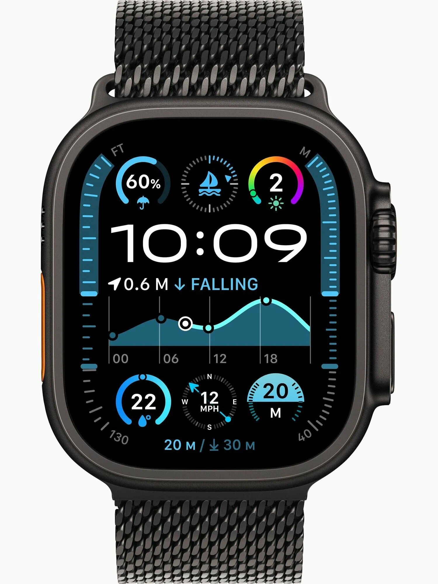 Смарт часы Apple Watch Ultra 2 2024 Black Titanium Case with Black Titan Milanese Loop Размер M