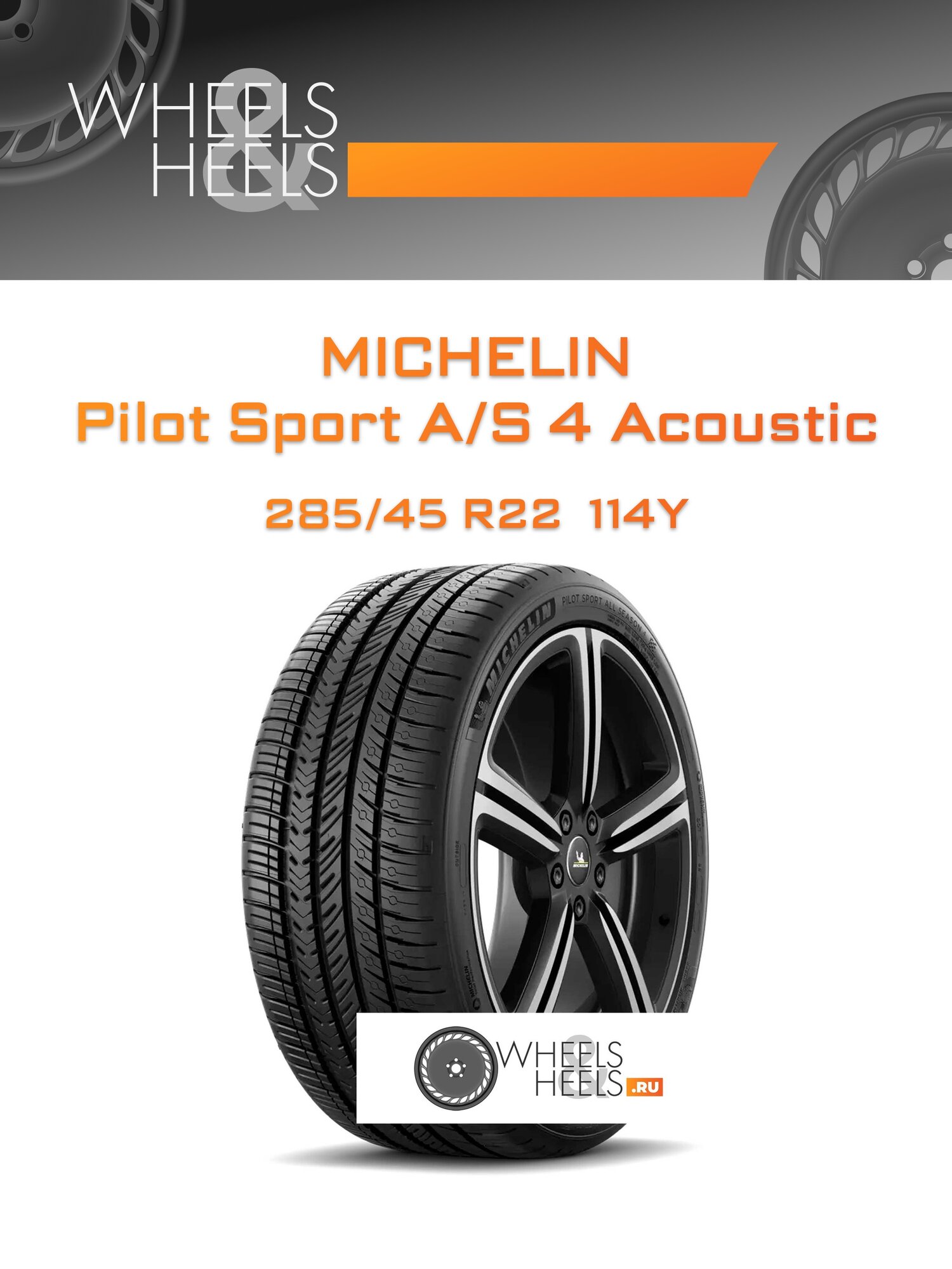 Шина автомобильная Michelin Pilot Sport A/S 4 Acoustic 285/45 R22 114Y XL SUMMER, летняя, универсальная