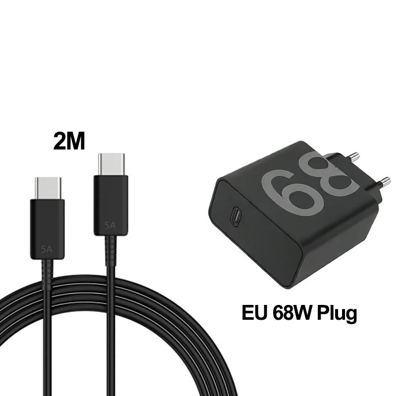 Оригинальное Зарядное Устройство 68W PD Для Быстрой Зарядки Samsung, Xiaomi, EU Plug 2M Cable