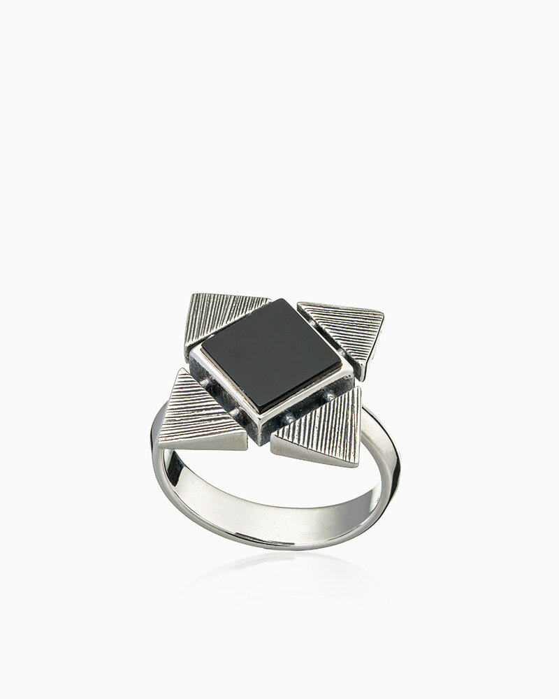 Кольцо, серебро, 925 проба, оникс