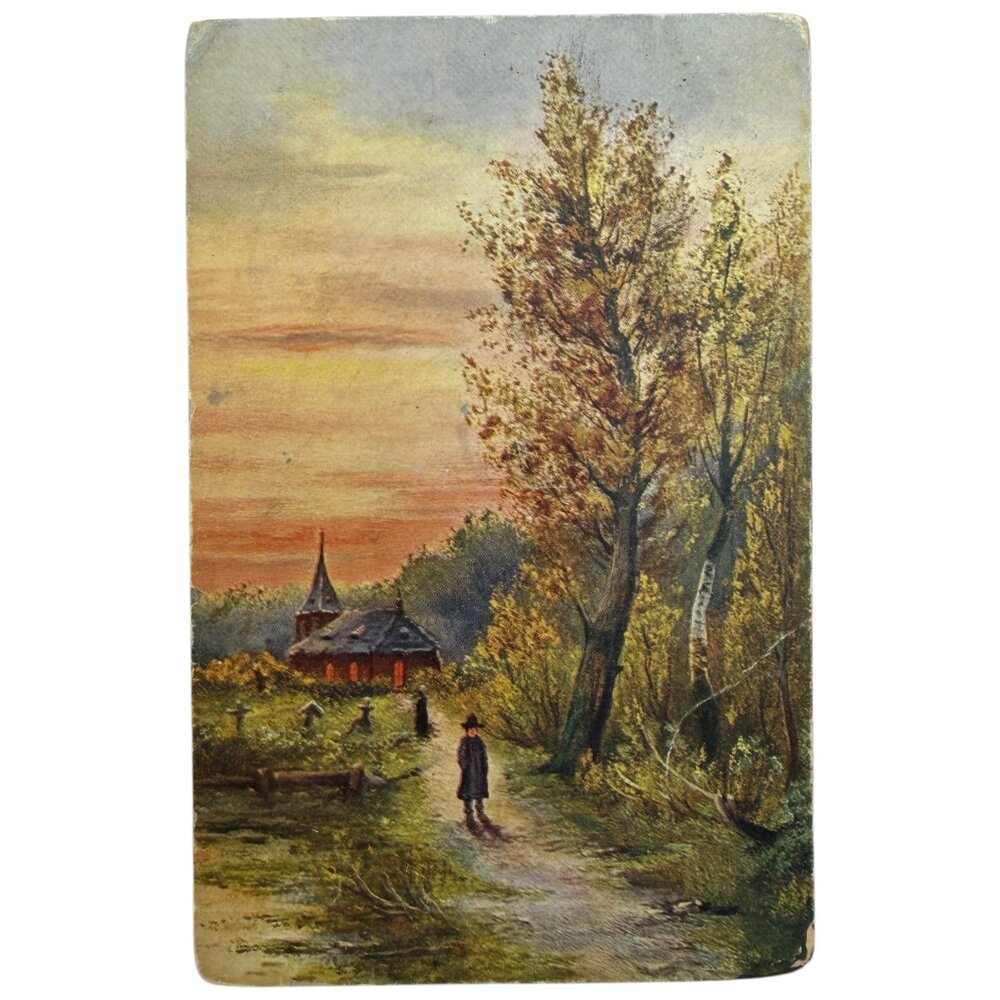 Почтовая открытка "Вечер у сельской церкви" 1900-1917 гг. Австро-Венгрия