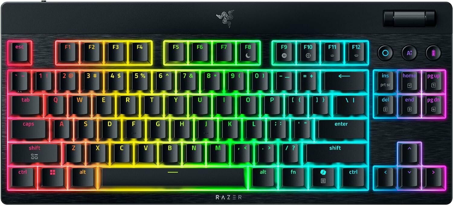 Бесконечная игровая клавиатураRazer BlackWidow V4 Low-Profile Tenkeyless HyperSpeed, 2.4GHz & Bluetooth, Yellow Switch