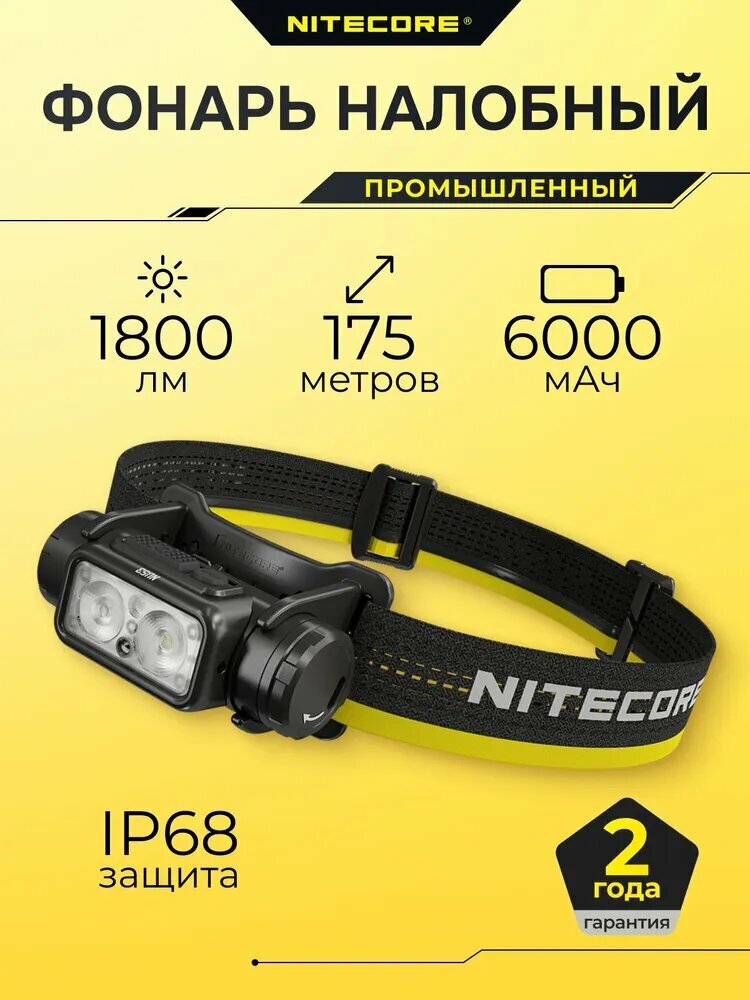 Фонарь налобный аккумуляторный светодиодный NITECORE NU53 UHE 1800 люмен 153 ч 175 м, NU53 UHE