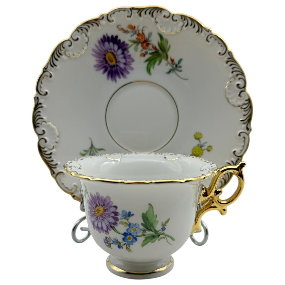 Кофейная пара "Blume", 90 мл, форма Neuer Ausschnitt, роспись, 1954 г, Meissen, Германия