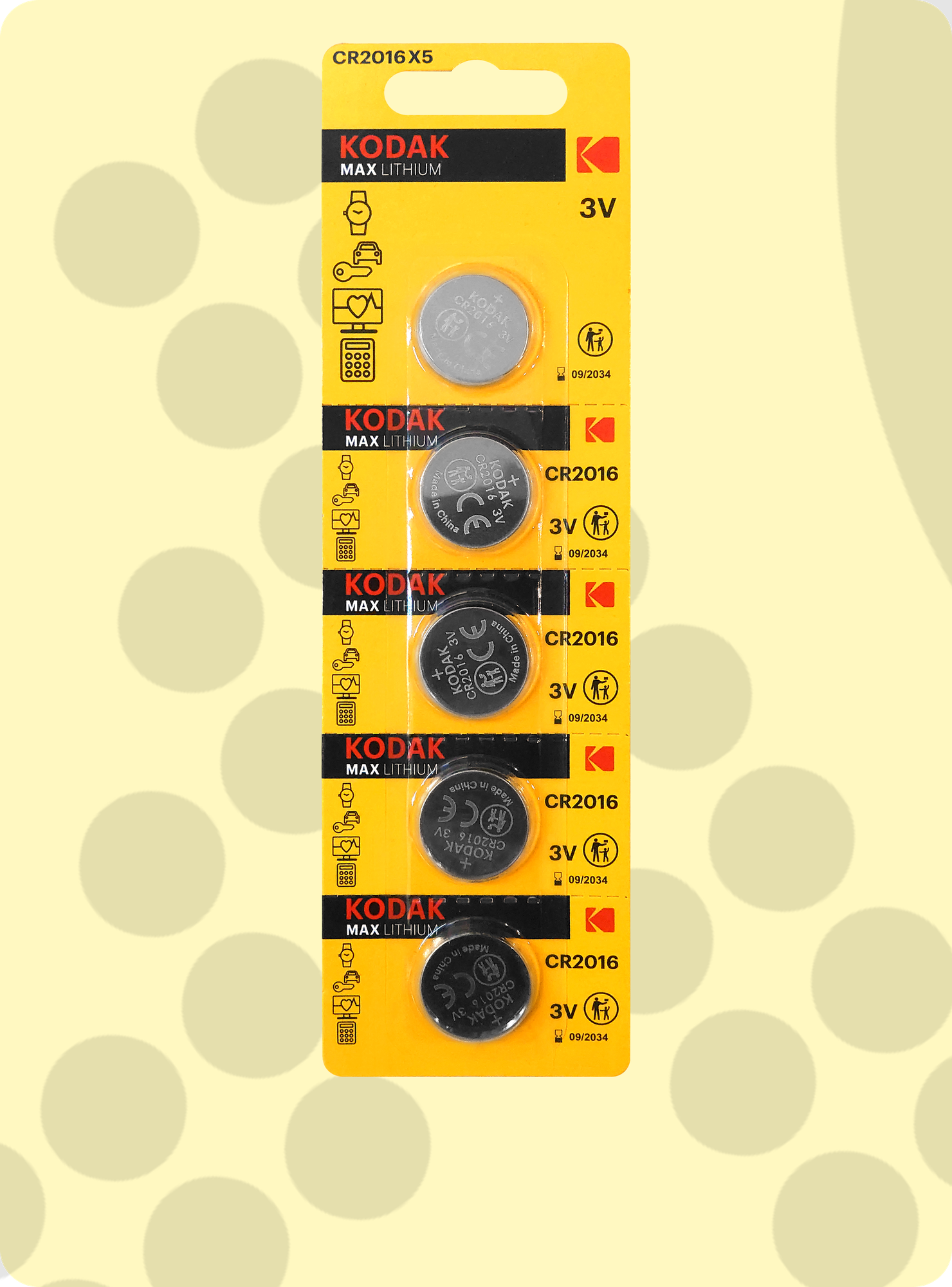 Kodak 2016 (CR2016) Max | 3 Вольта, Литиевые батарейки - 5шт.