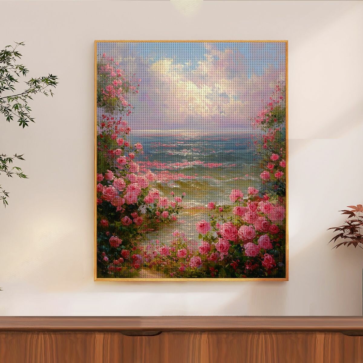 1 бескаркасная 14CT/11CT крестовая вышивка 40X50CM/15.7*19.7inМоре розкот в окне, цветов с иголками, нитками, чертежами, холстом.