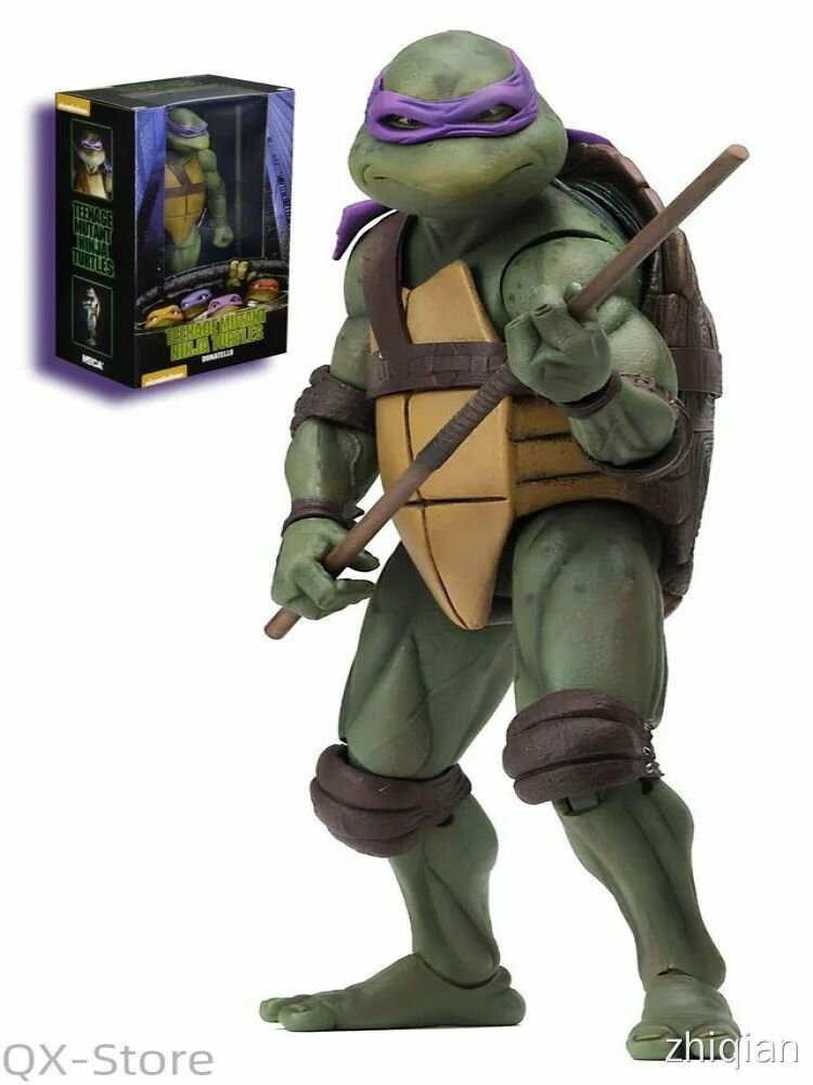 Фигурка Черепашки Ниндзя Донателло TMNT (18см) - детская игрушка для подарка, фиолетовый бинок, оружие, динамичная поза