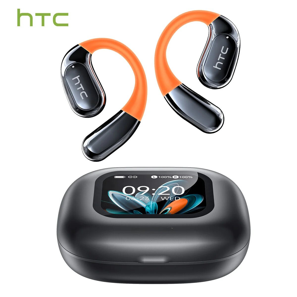 Беспроводные наушники HTC Bluetooth с ЖК-дисплеем Full HD, функцией перевода и чистым качеством звука, с зарядным кейсом на 400 мАч