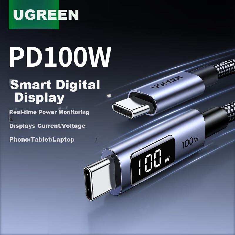 UGREEN Кабель Type-C на Type-C 100W PD быстрая зарядка 1м алюминиевая оплетка для Apple 17/16/15 Huawei Honor Xiaomi