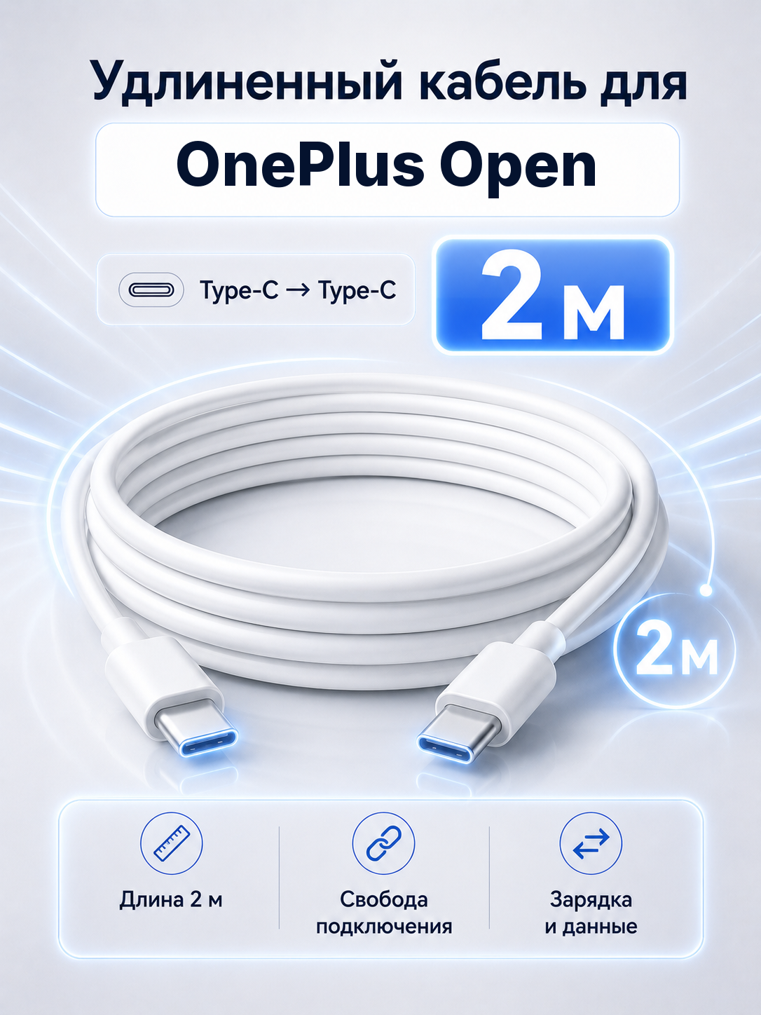Удлиненный кабель для OnePlus Open Type-C на Type-C, 2 м