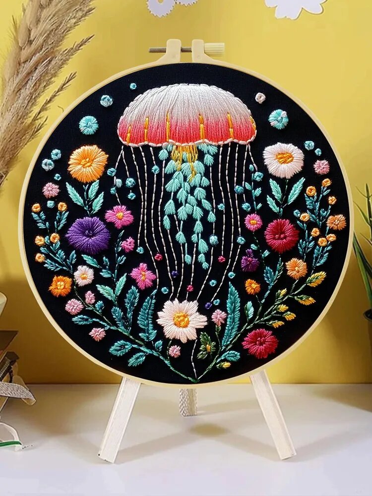 Набор для вышивания,20X20CM, подходит для начинающих, Розовая медуза