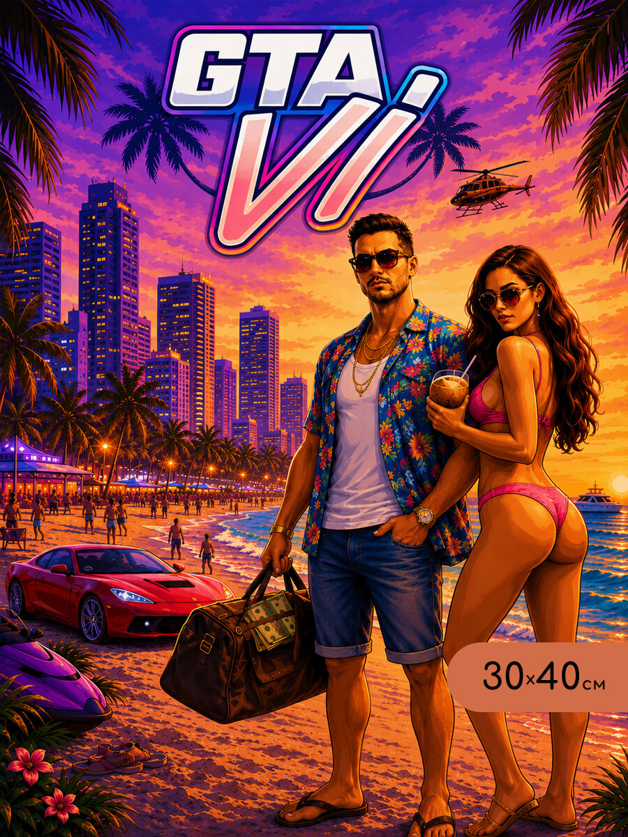 GTA VI, картина по номерам на холсте Флюид 30х40 см