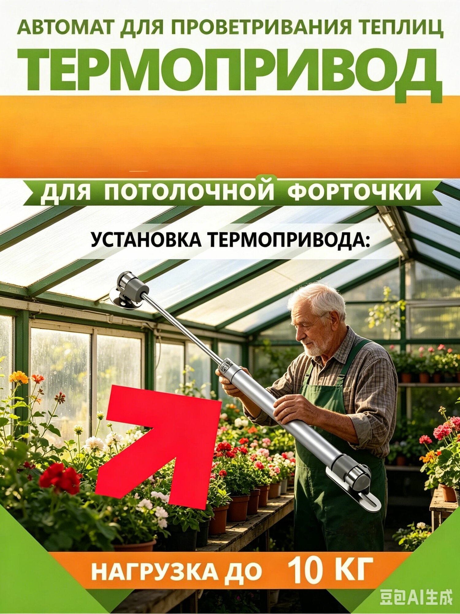 Термопривод для теплицы270 х 15мм, Сталь, 1 шт
