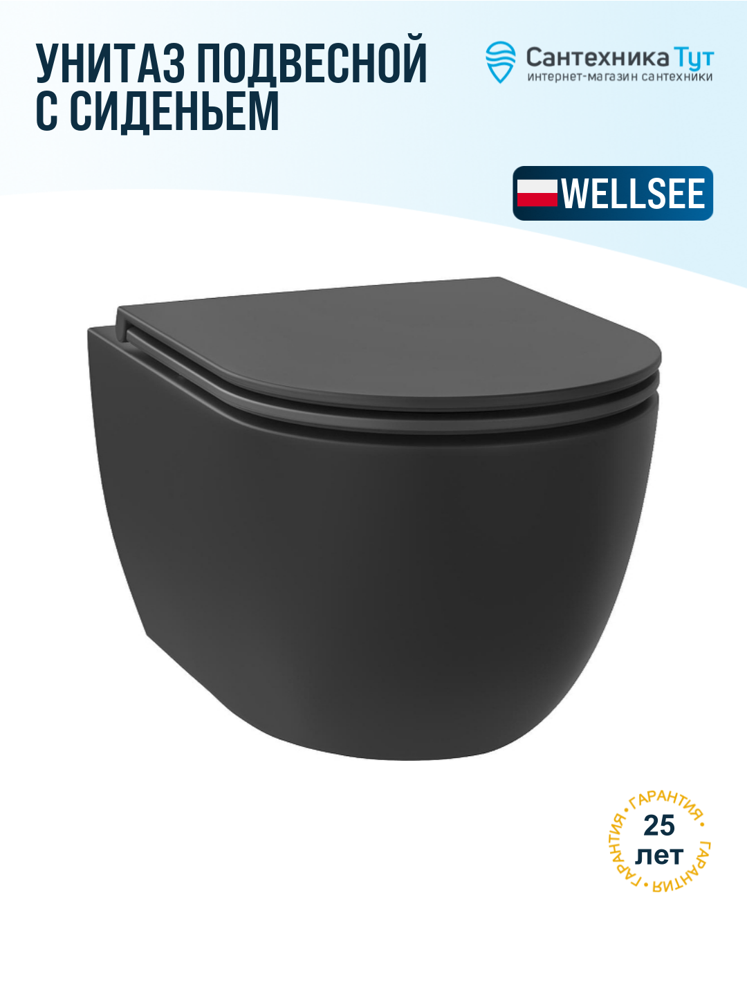 Унитаз подвесной Wellsee Chalice Perfection 182609001 цвет Черный матовый с сиденьем Микролифт