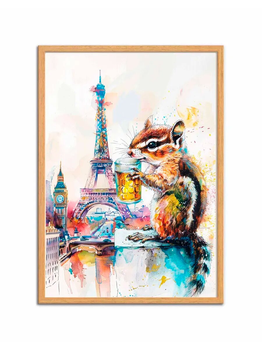 Животное-бурундук Пьет пиво 2, Плакат 30x42см