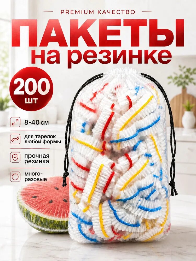 Пакет крышка для хранения продуктов, длина 40 см, 200 шт./Пищевые пакеты на резинке