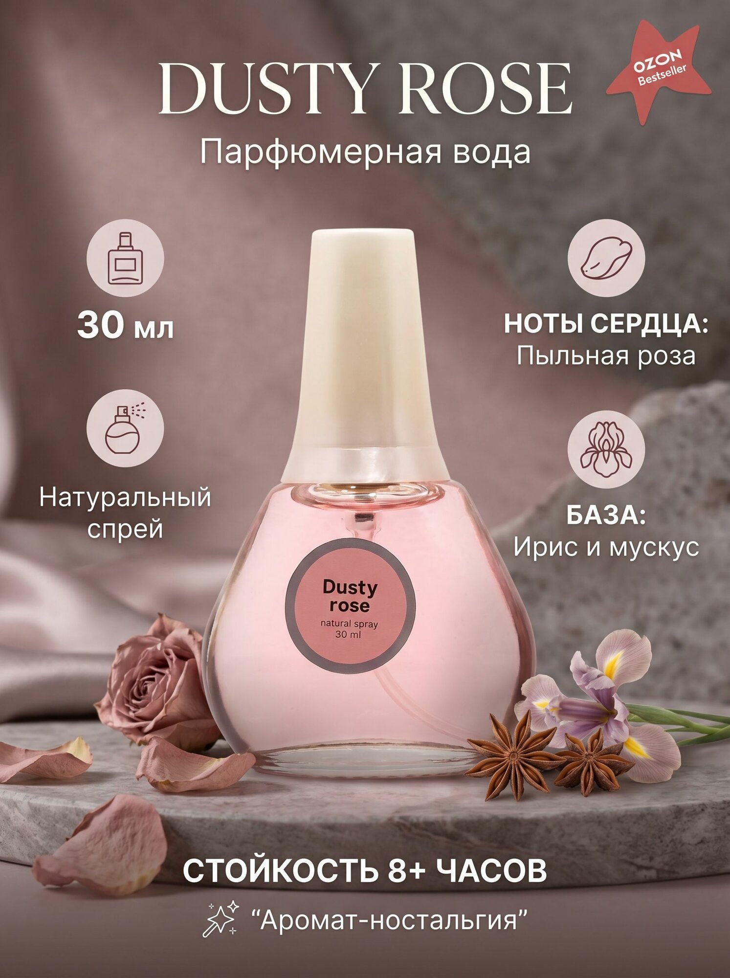 Духи женские PARADE OF STARS Dusty rose 30мл пыльная роза пудровая роза