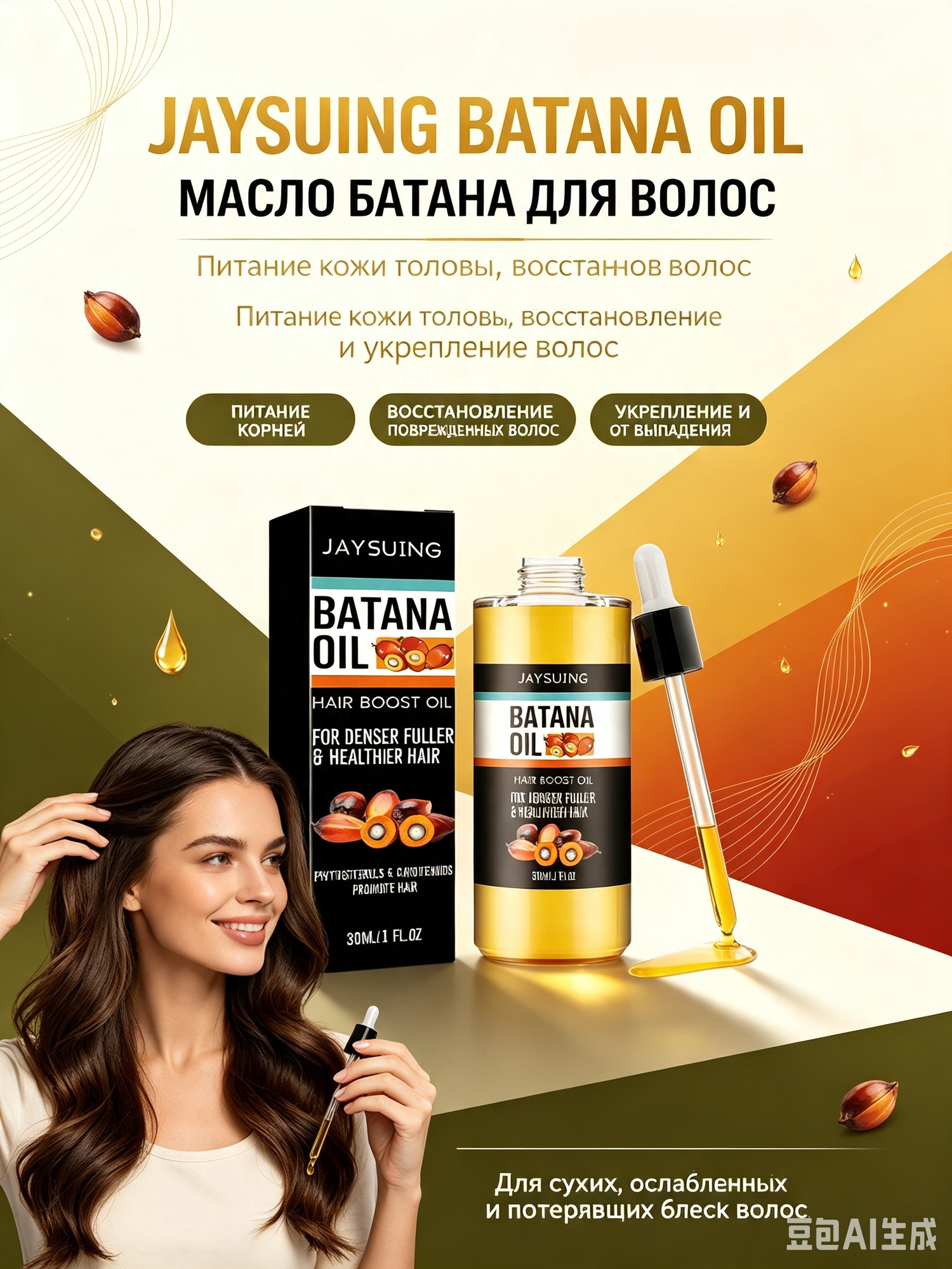 Эфирное масло для густых волос Jaysuing Batana питает кожу головы, укрепляет волосы и предотвращает их выпадение