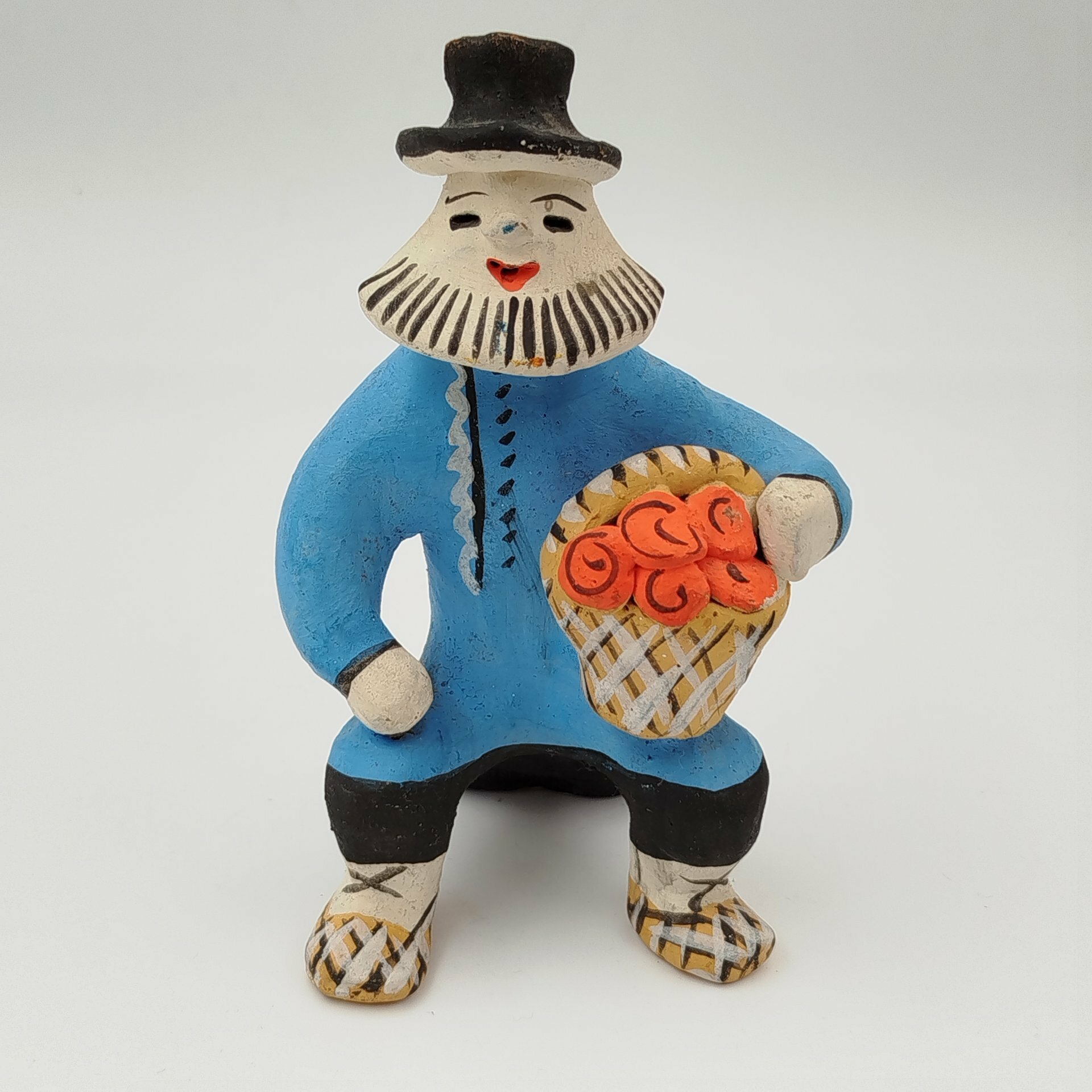 Игрушка каргопольская "Мужик с корзиной", глина, роспись, СССР, 1970-1990 гг.