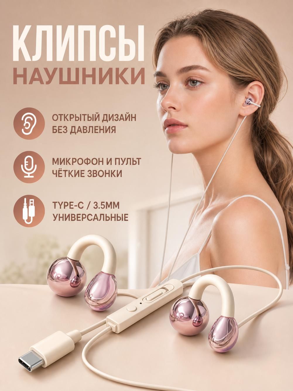 Проводные наушники с микрофоном, открытая конструкция, 3.5 мм, черные