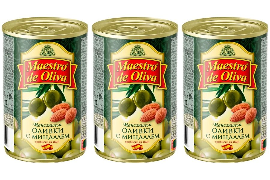 Maestro de Oliva оливки с миндалем, 300 г, 3 шт