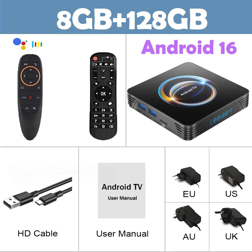 Смарт ТВ-приставка Android 16 X66 8 ГБ + 256 ГБ Rockchip RK3528 С Поддержкой Видео 8K, Bluetooth 5.4, Google Assistant